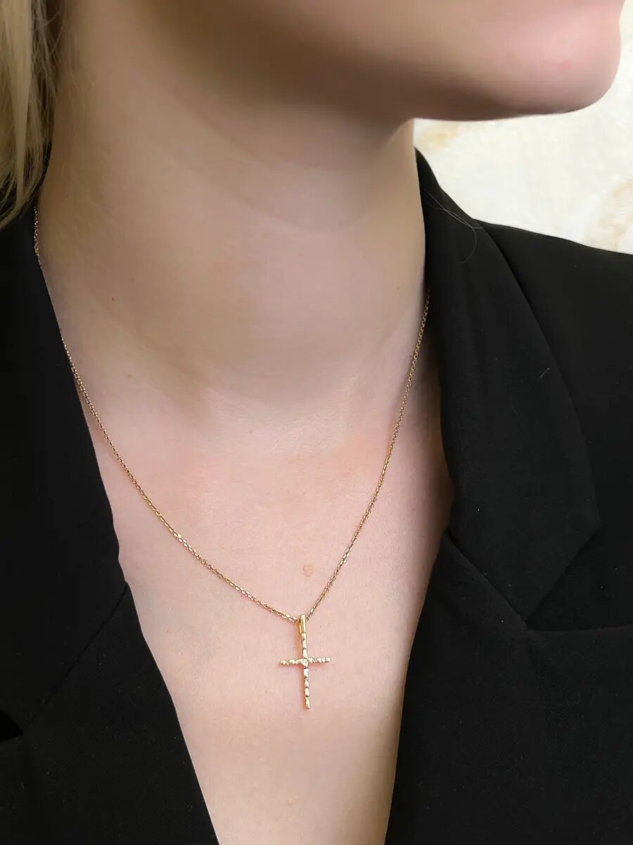 Крестик, желтое золото, 585 проба, бриллиант