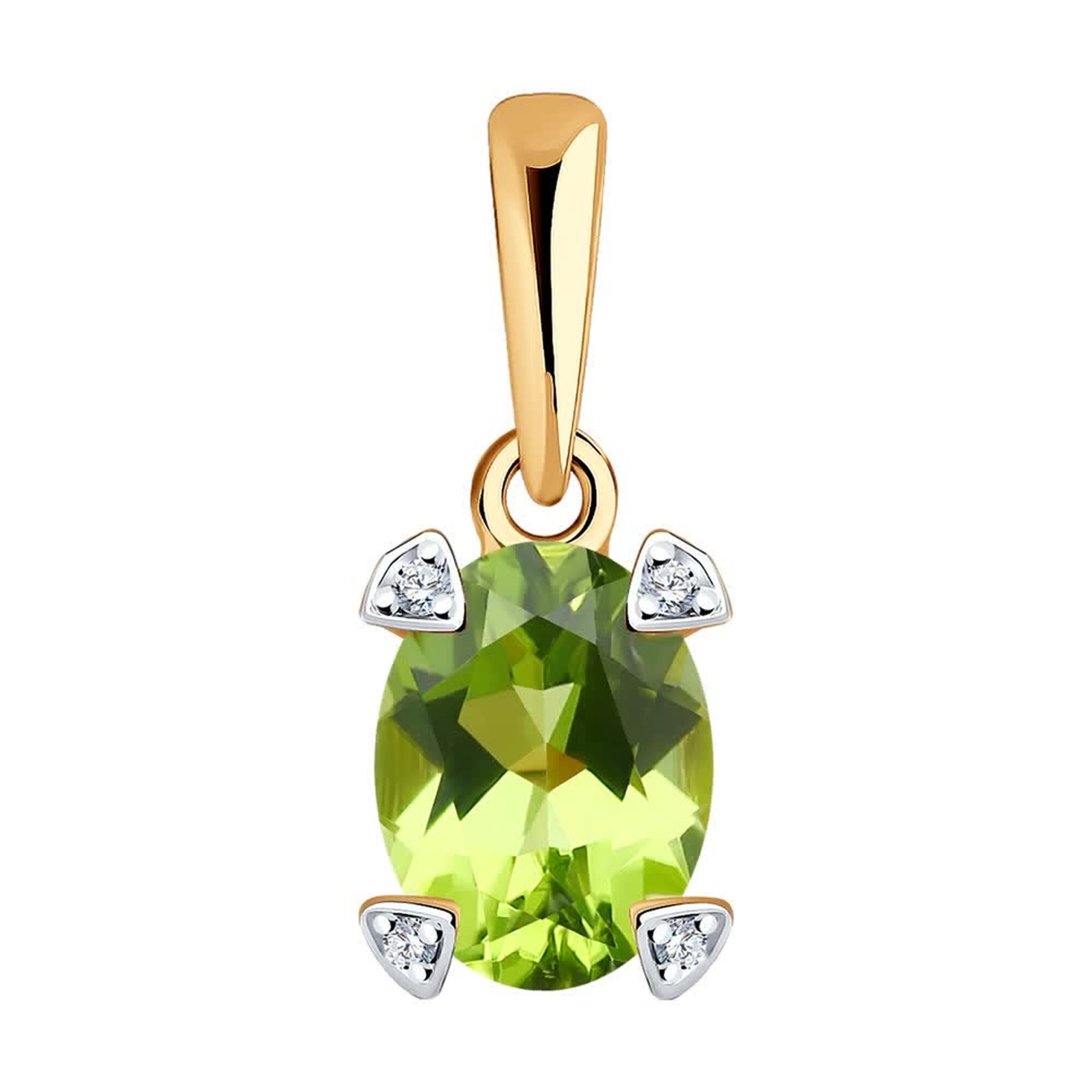 Подвеска, красное золото, 585 проба, фианит, хризолит