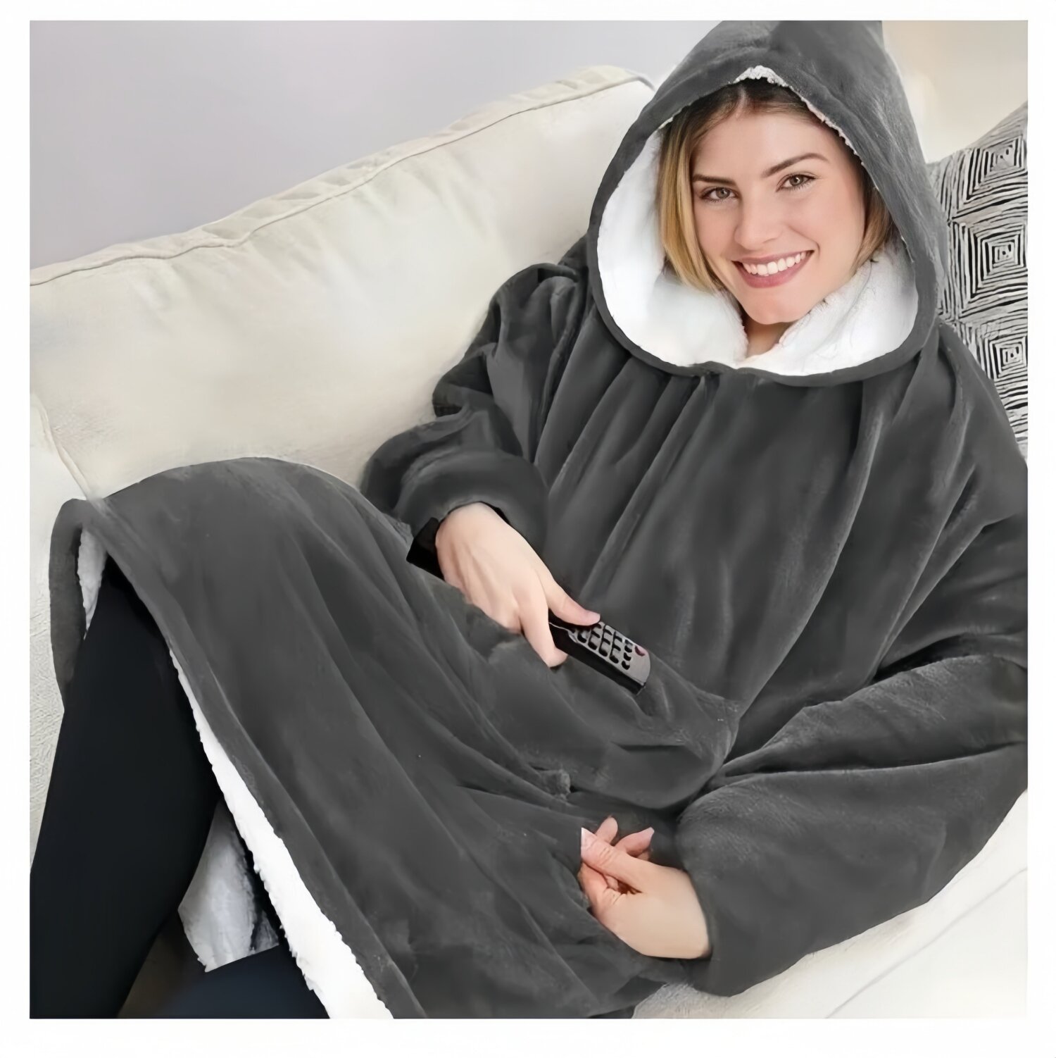 Плед - толстовка с рукавами и капюшоном"Huggle Hoodie", флис, серый