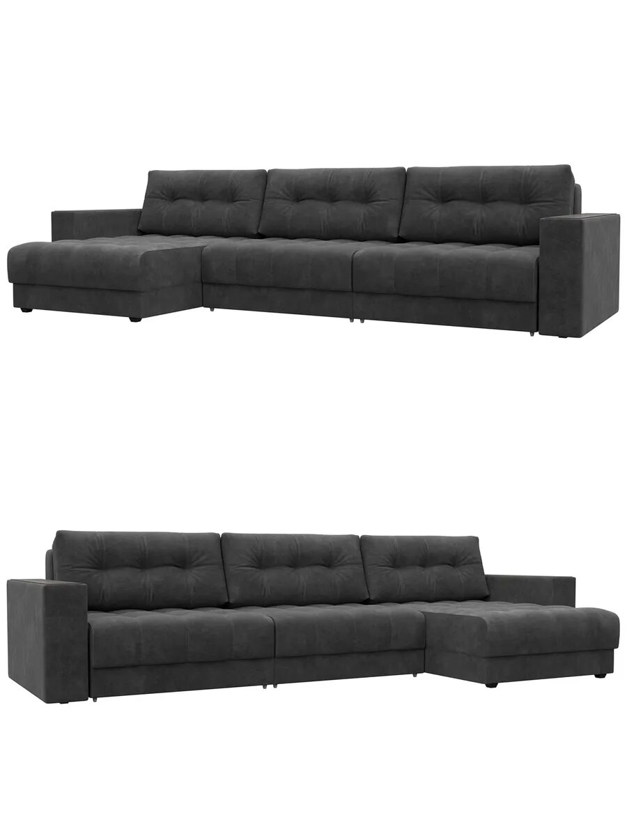 Большой угловой диван Лазурит 331x91x159 см, с универсальным углом, спальное место 143х288 см, ящик для белья, велюр