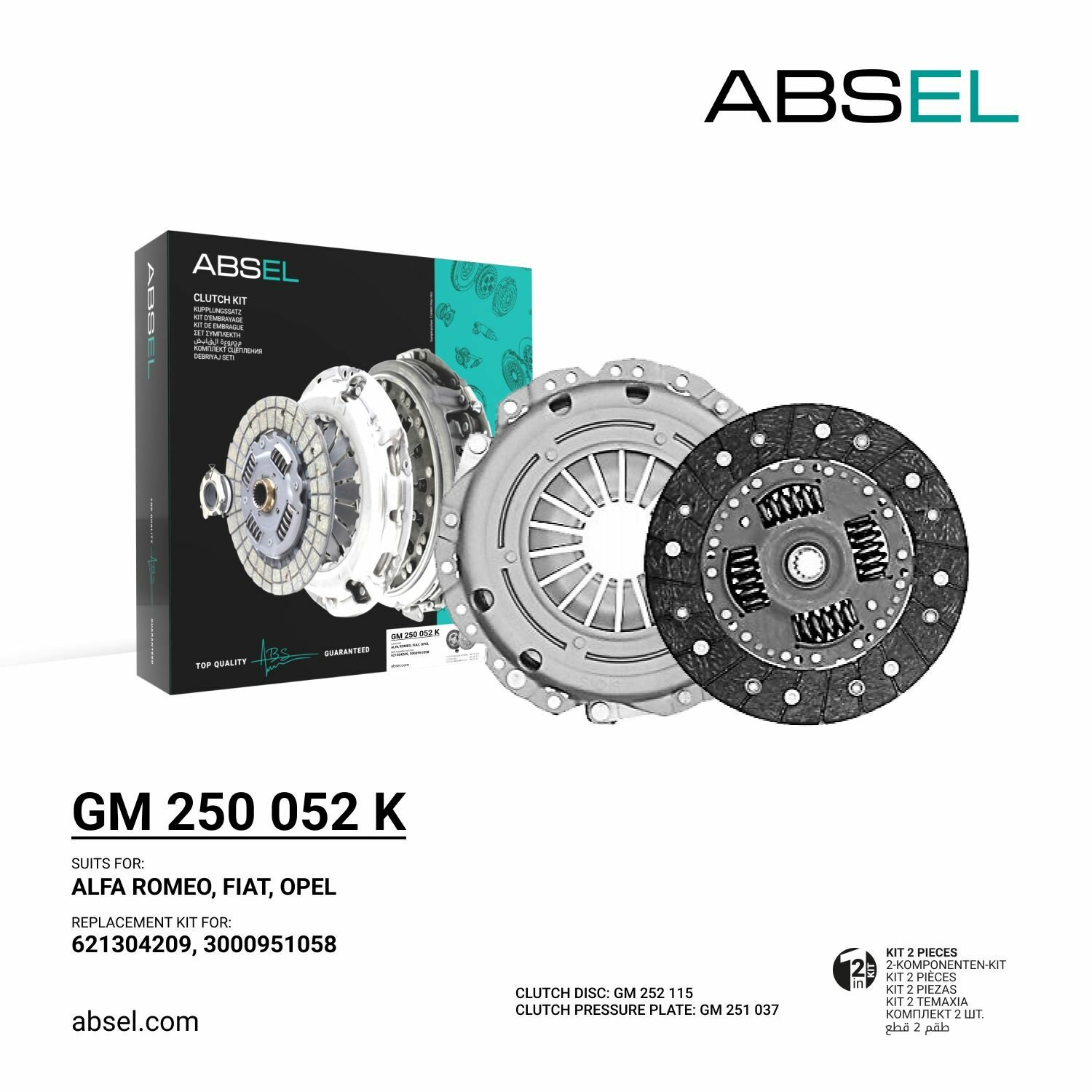 Комплект сцепления ABSEL корзина, диск, антивибрационные демпферы с гидравлическим гашением (GM250052K)