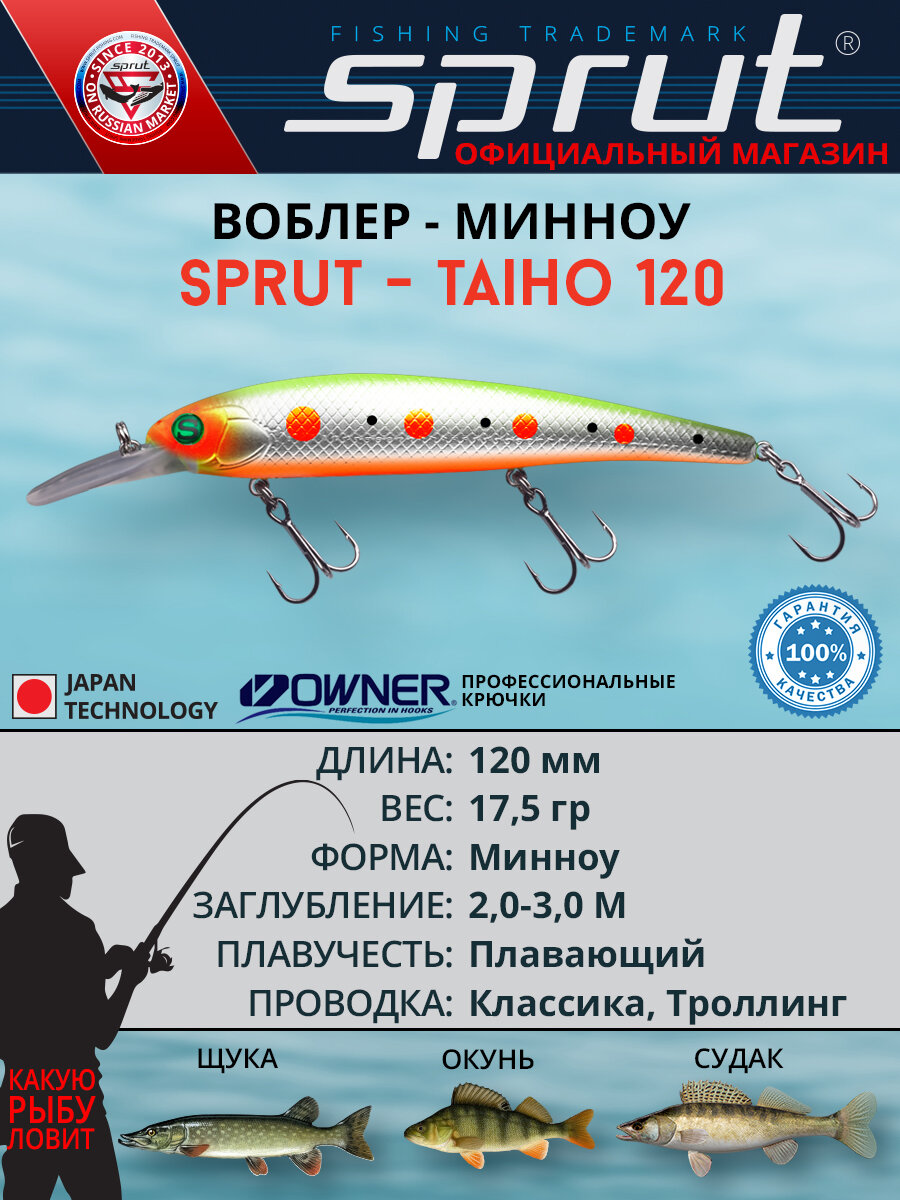 Воблер Sprut Taiho Floating/120mm/17,5g/2-3m/SLD1