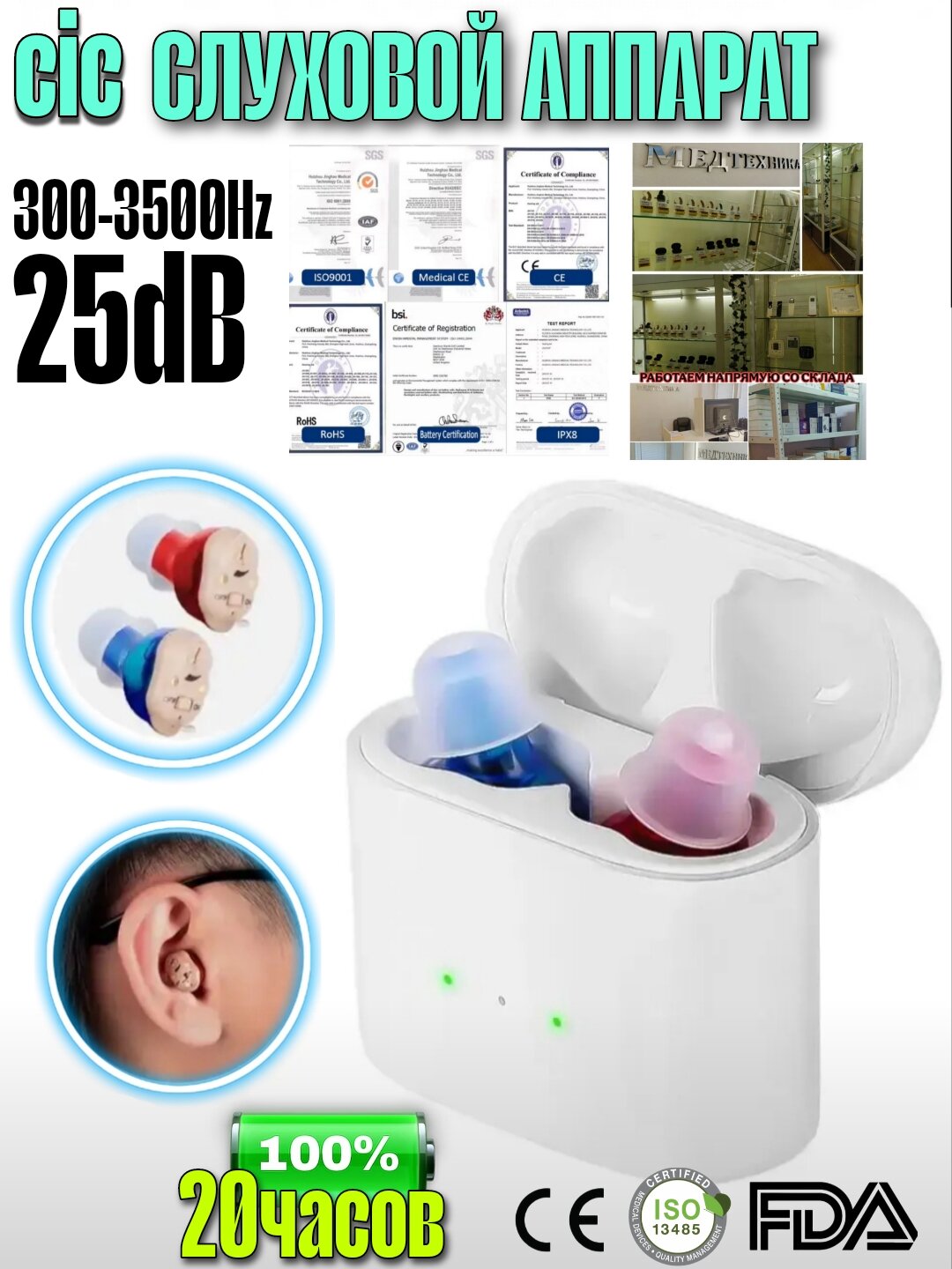 Слуховой аппарат cic с зарядкой для пожилых людей удобные качественные производство Германия