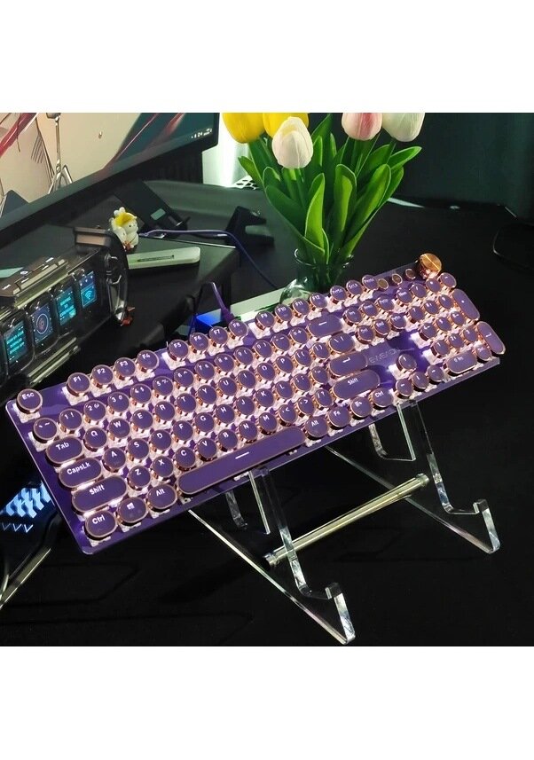 Механическая игровая клавиатура Eewadn V20 в стиле ретро с пишущей машинкой, фиолетово-белой подсветкой, 104 клавиши, USB-кабель для ПК и ноутбука