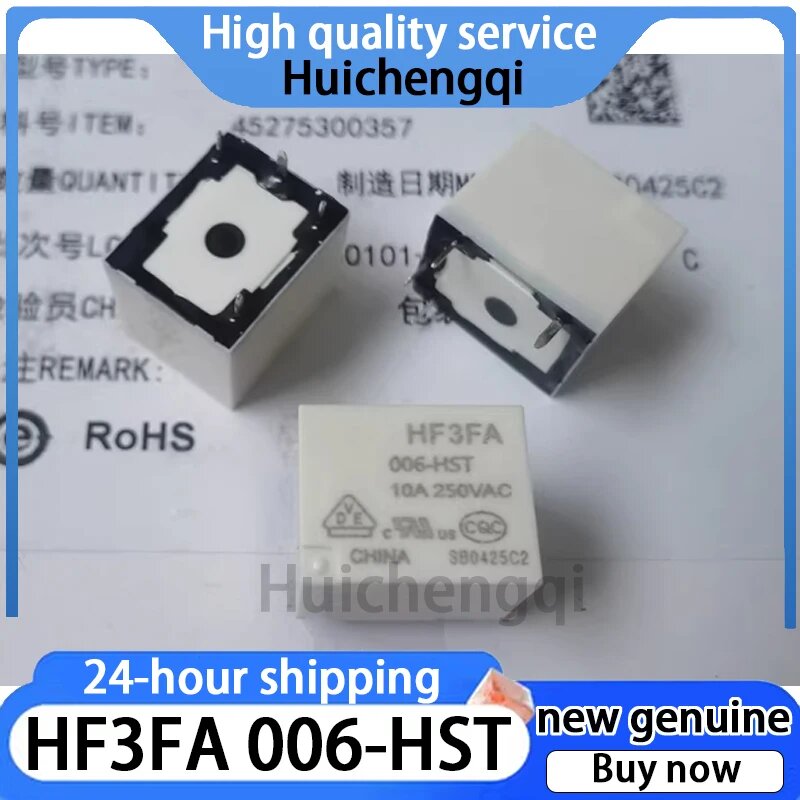 Оригинальное реле HF3FA 006-HST, 5 шт, 4-контактное, комплект, 10 А, нормально разомкнутое, 6 В постоянного тока