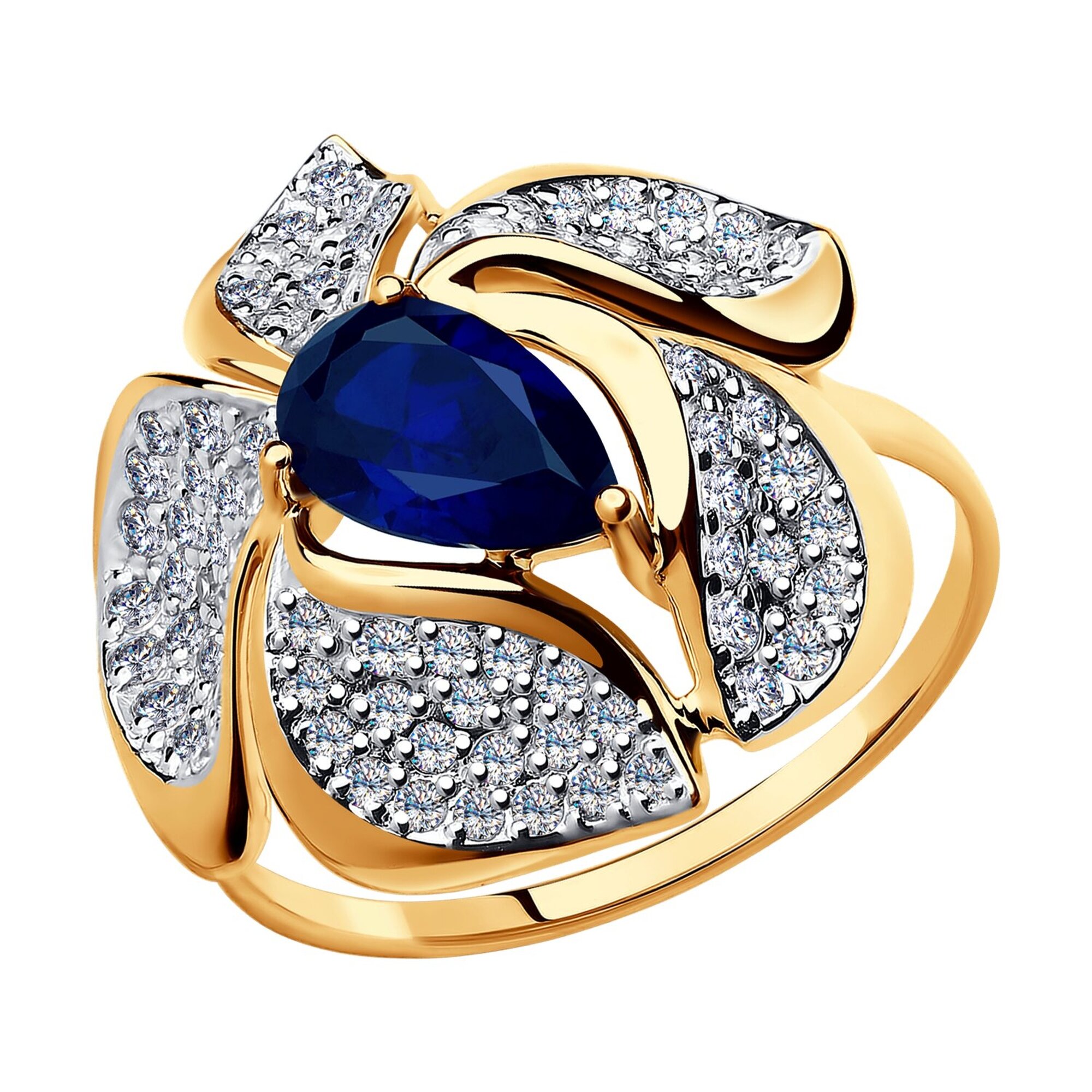 Кольцо, красное золото, 585 проба, фианит, корунд