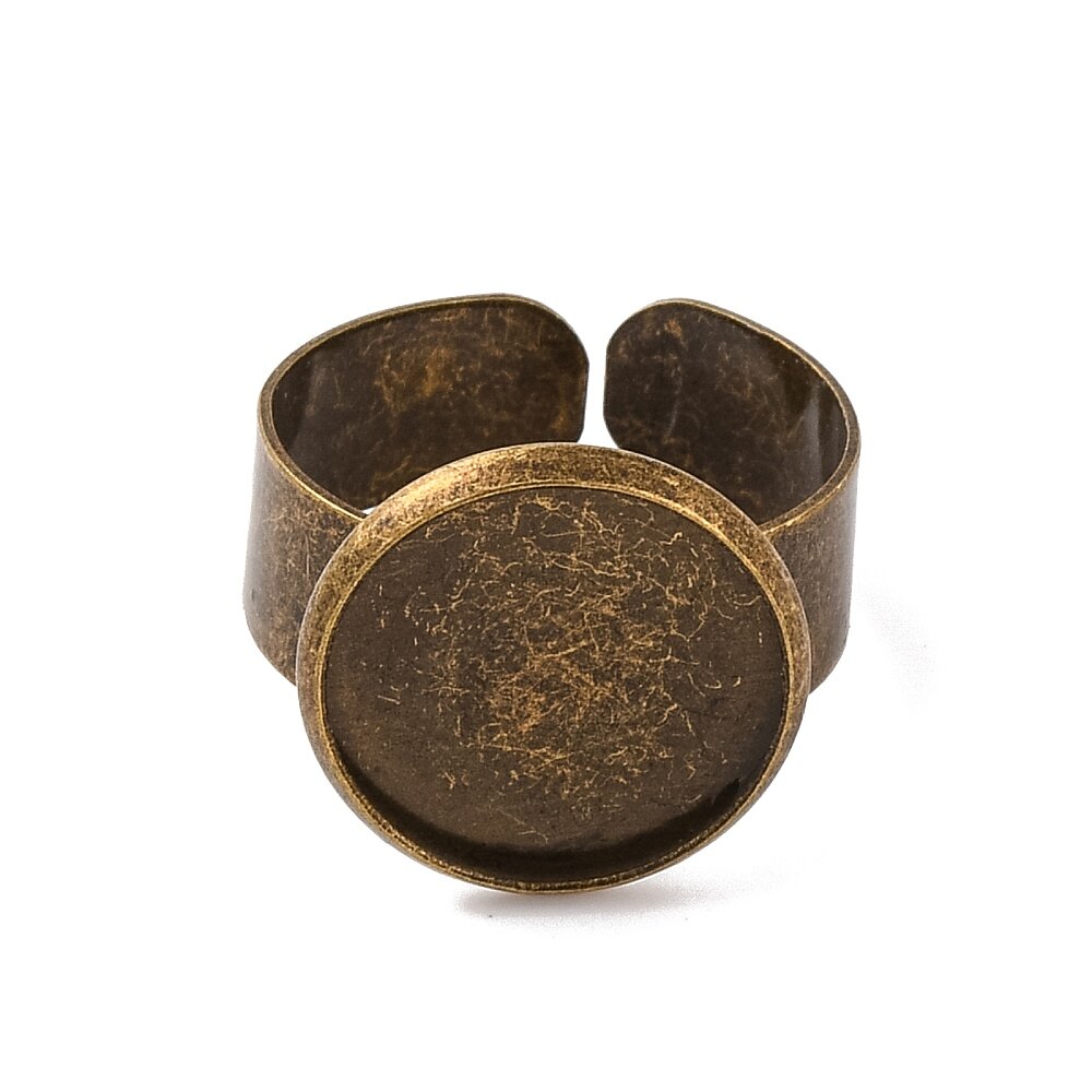 Основа для кольца, регулируемого размера, широкая, с платформой-чашей 16мм (внутренний размер 14мм), базовый материал - латунь, бронзовое покрытие, 2 шт.