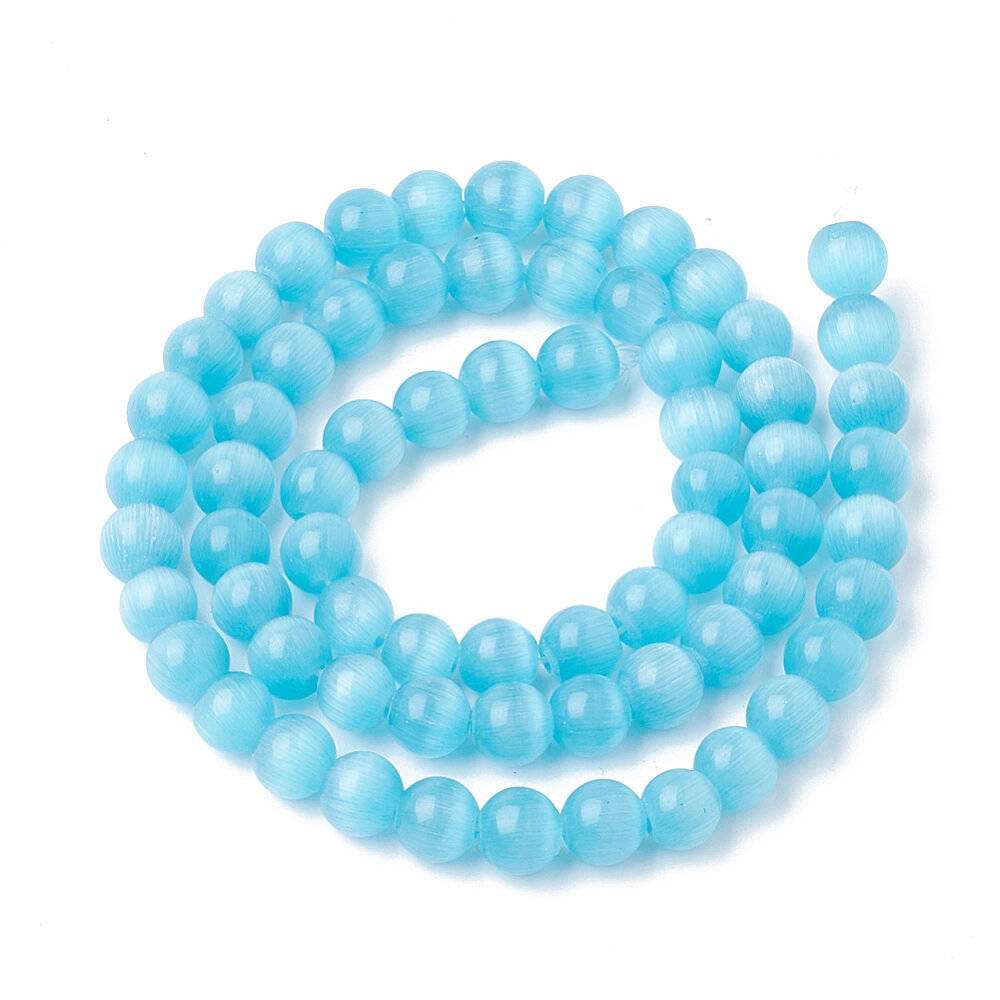 Бусины каменные, кошачий глаз (имитация), голубой, 8мм, 50 шт, низка