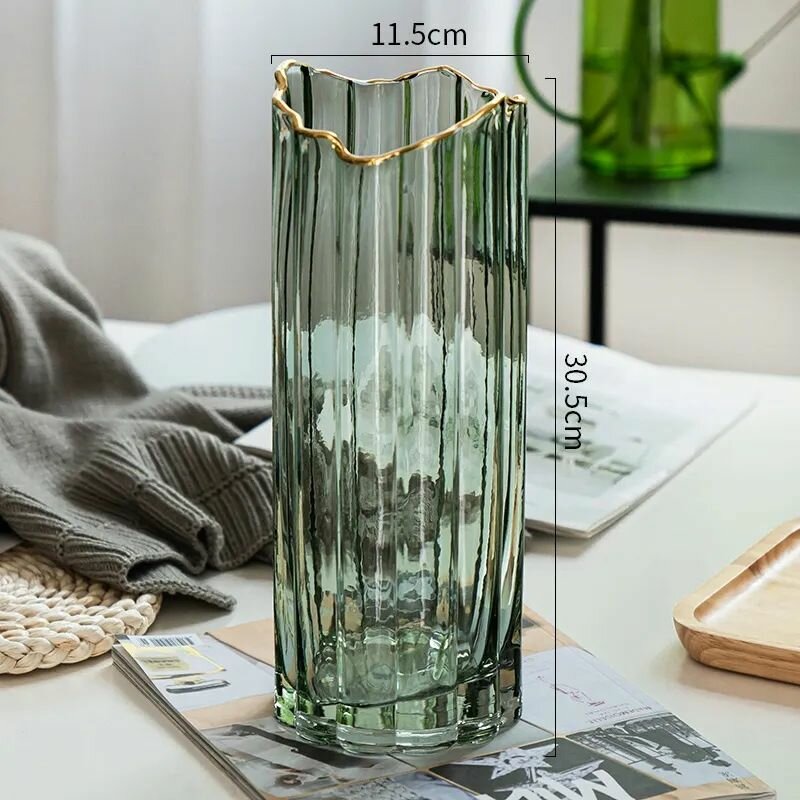 Ваза "Скандинавия" вогдаль, настольная, стеклянная, прозрачная, зеленая, высота 30,5 см