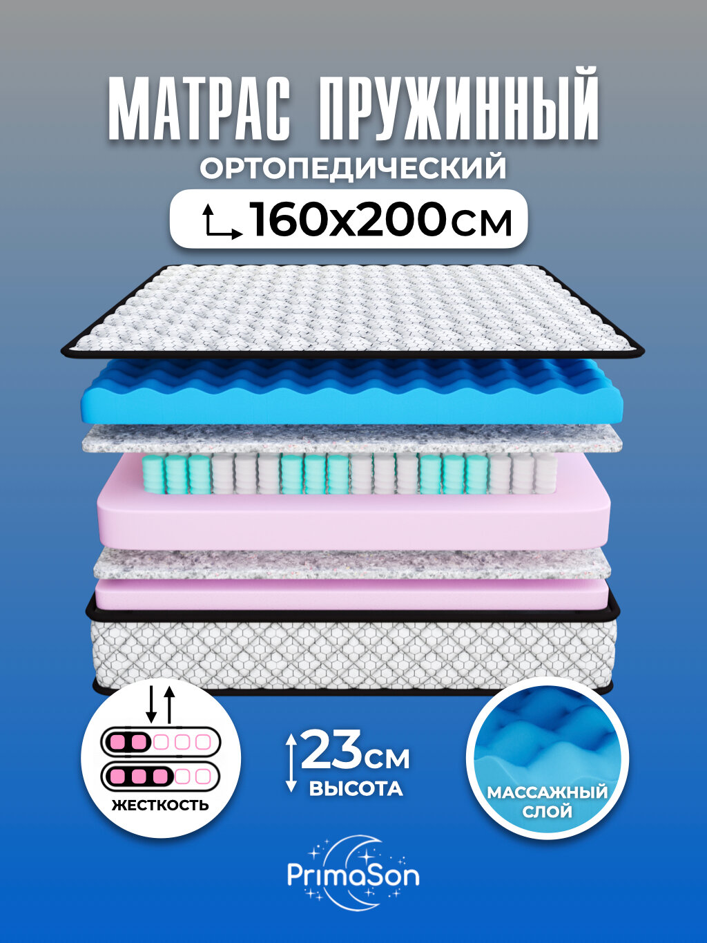 Матрас 160х200 пружинный ортопедический PrimaSon Active Hybrid
