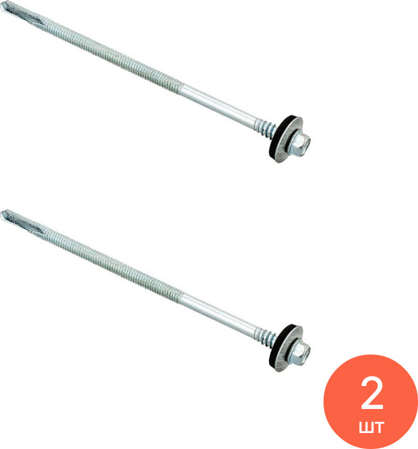 Саморез Стройбат для сэндвич панелей с шестигранной головкой и пресс-шайбой из оцинкованной стали, серый, 6.3х240мм, 20шт. в упаковке / крепеж (комплект из 2 шт)