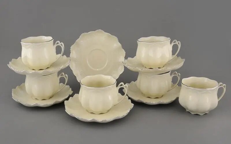 Чашки Leander набор чашек Слоновая Кость, 200 мл, с блюдцами, фарфор, 6 шт