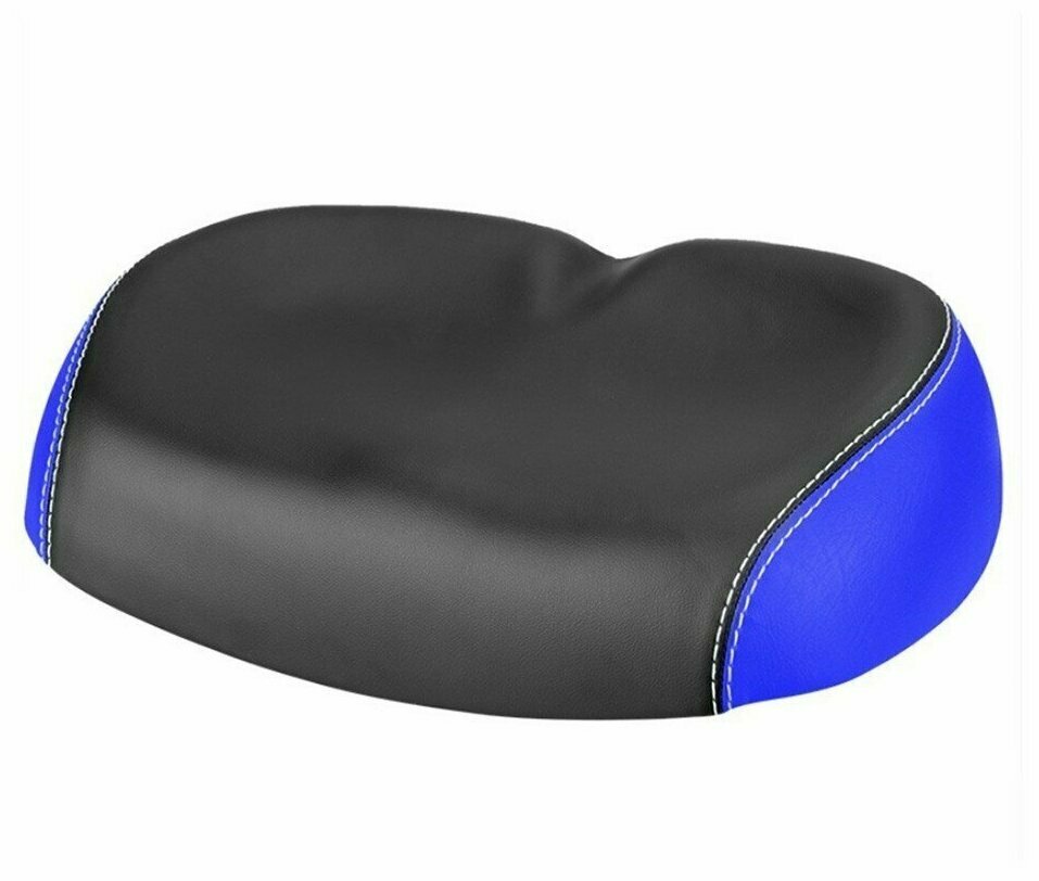 Широкое большое мягкое сиденье для велосипеда, из полиуретана с подкладкой - черное с синим
