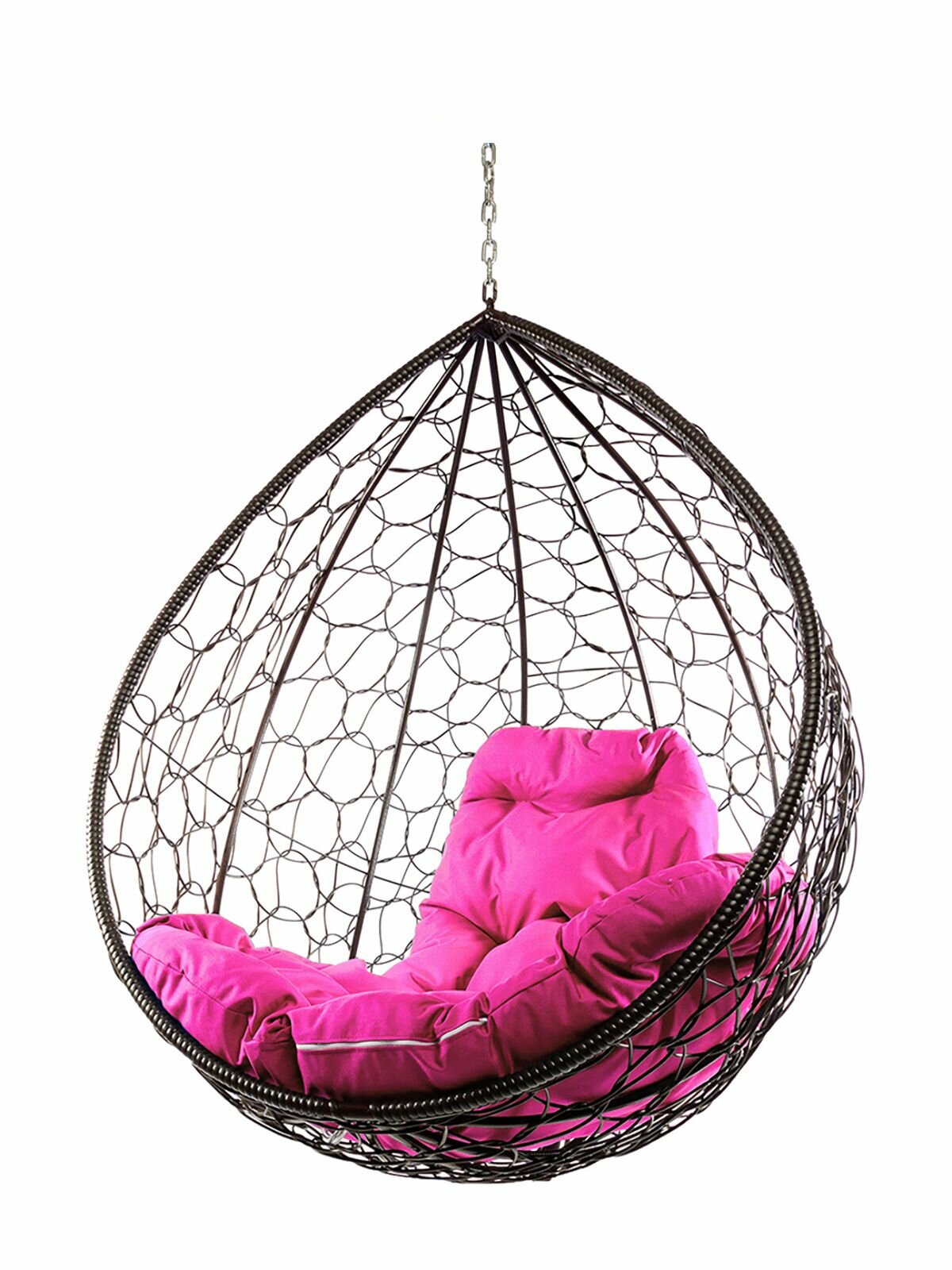 Подвесное кресло капля (без стойки), с ротангом коричневое, розовая подушка