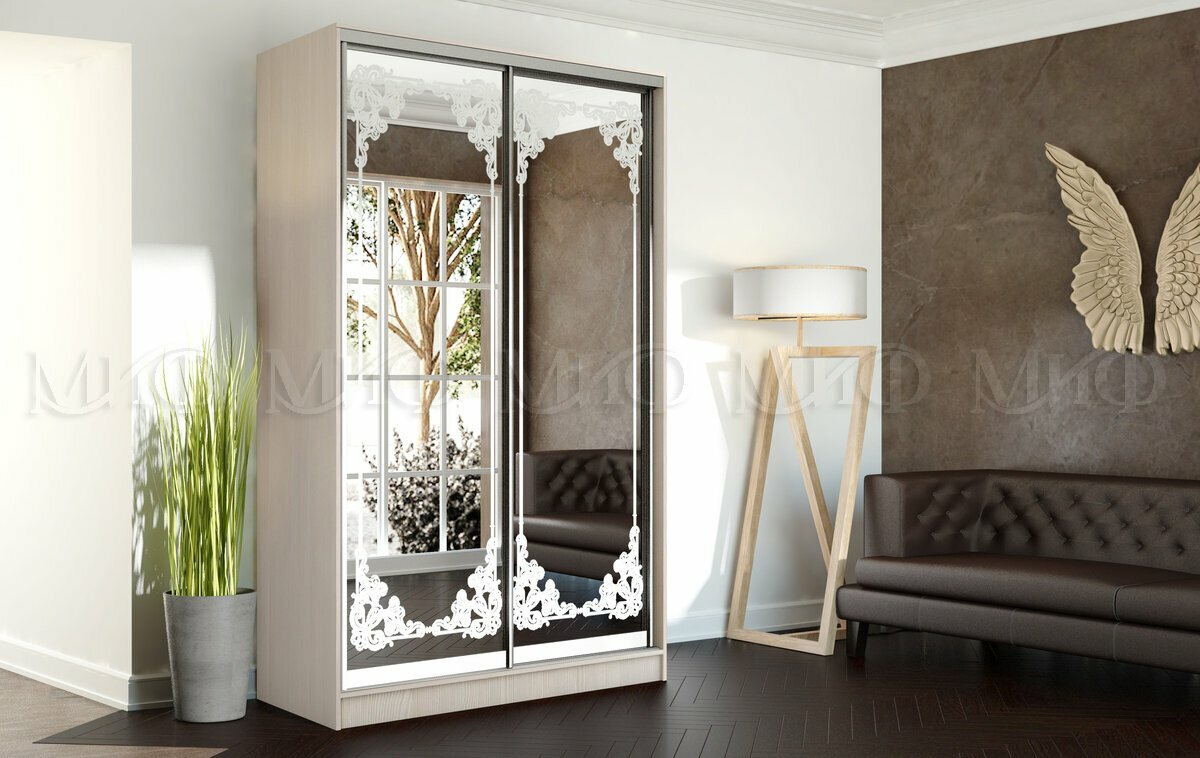 Шкаф купе зеркальный для одежды Тринити-4 NEW сандал светлый размер 1350 х 2244 х 600 мм