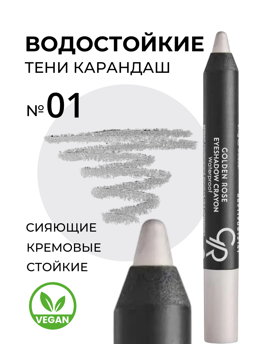Водостойкие кремовые тени-карандаш для глаз Golden Rose Eyeshadow Crayon Waterproof сияющие перламутровые стойкие, тон 01, набор теней 2 штуки