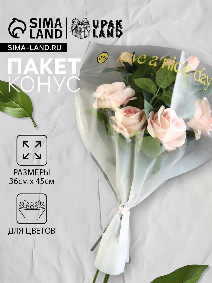 Пакет цветочный Конус, белый, 36x20x45 см+-1 см, вид: конусы, 30 шт.