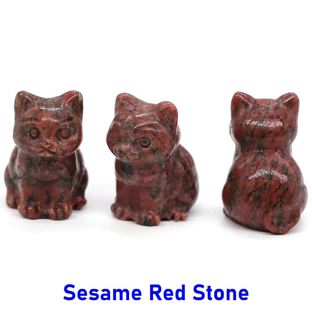 Статуя кота из натурального камня 30 мм Красный, 1 PCS, Sesame Red Stone