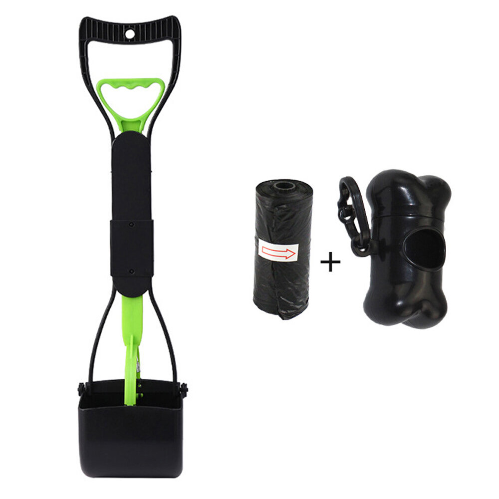 Копатель для чурка с длинной ручкой 18 дюймов с мусорным пакетом и коробкой для хранения в форме кости, складывающийся, для собак и кошек, цвет: синий, фиолетовый, зеленый, розовый, черный (выбор), материал: пластик, размер: 450*100 мм (раскрытый), вес: