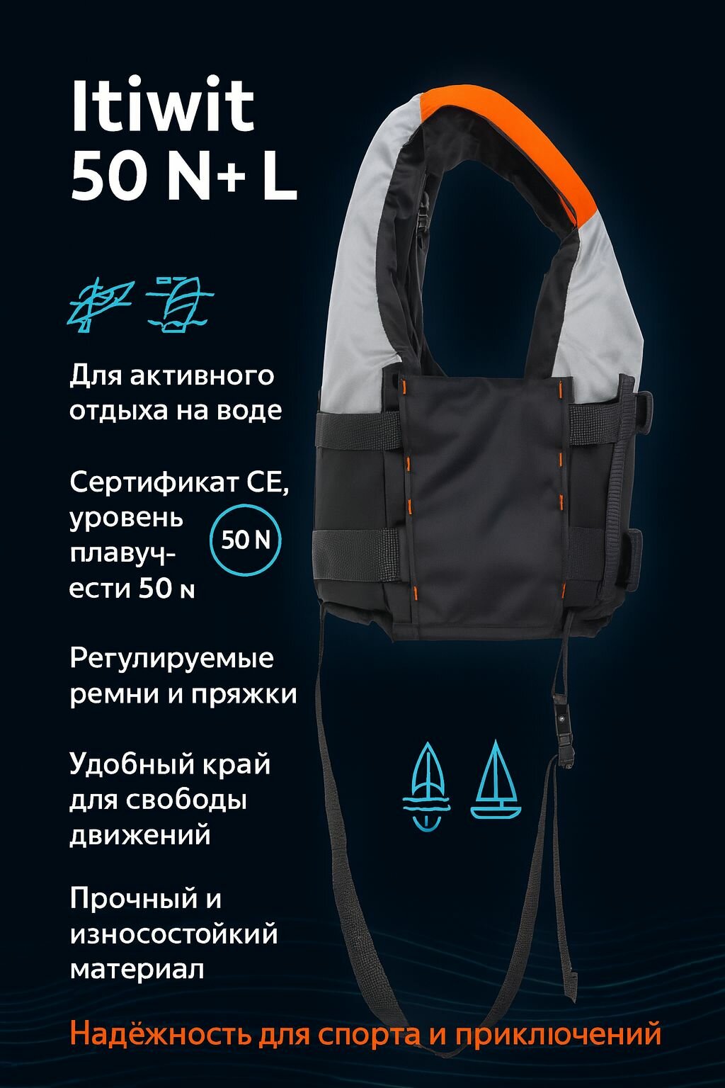Спасательный жилет для яхты/байдарок/SUP Itiwit 50 N+ размер L