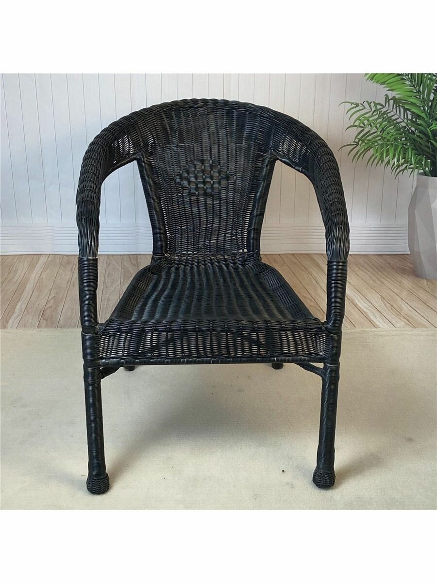Садовый стул ротанг 60х55х77 см прочный и удобный 1 шт чёрный