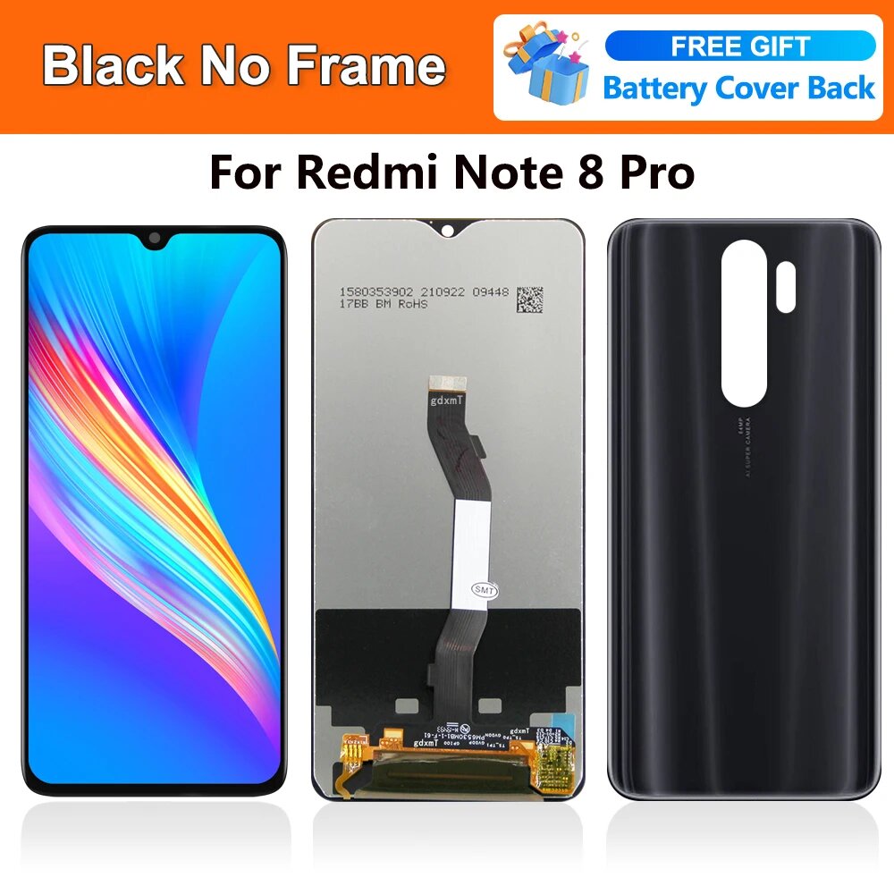 6,53-дюймовый ЖК-дисплей с сенсорным экраном для Xiaomi Redmi Note 8 Pro, для Redmi No Frame Cover