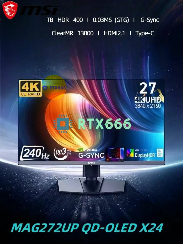 MSI 27" Монитор MSI 27" Монитор MAG 272UP QD-OLED X24,4K,240HZ,0.03ms(GTG), белый, черный, темно-серый