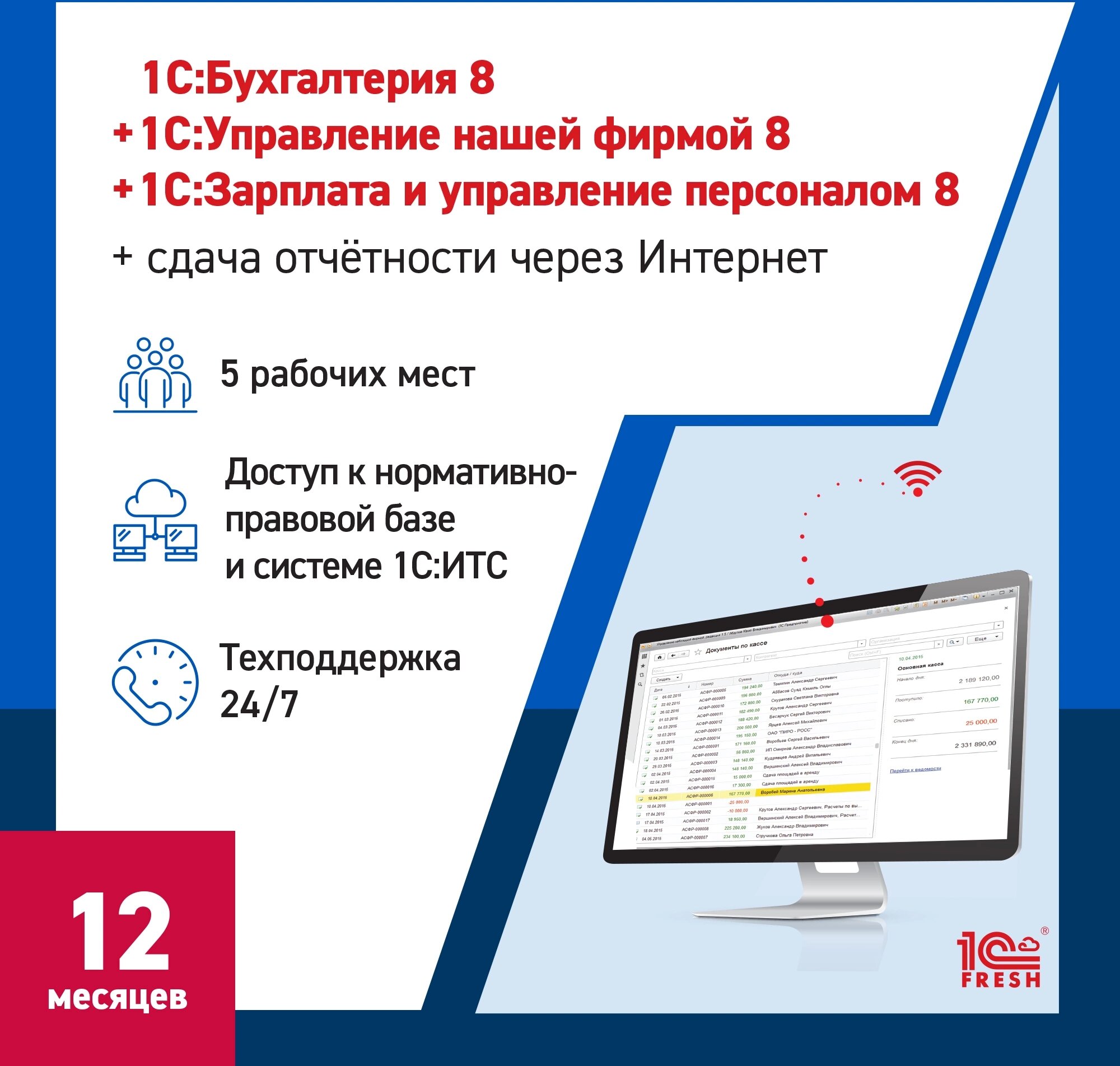 4603752045341 / Ключ активации 1С Фреш 1С: Бухгалтерия + 1С: УНФ + 1С: ЗУП 8 + 1С-Отчетность Профессион