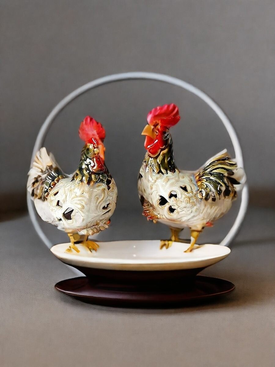 Керамические подсвечники Курочка и Петушок для уюта и декора интерьера, оригинальный подарок на Пасху