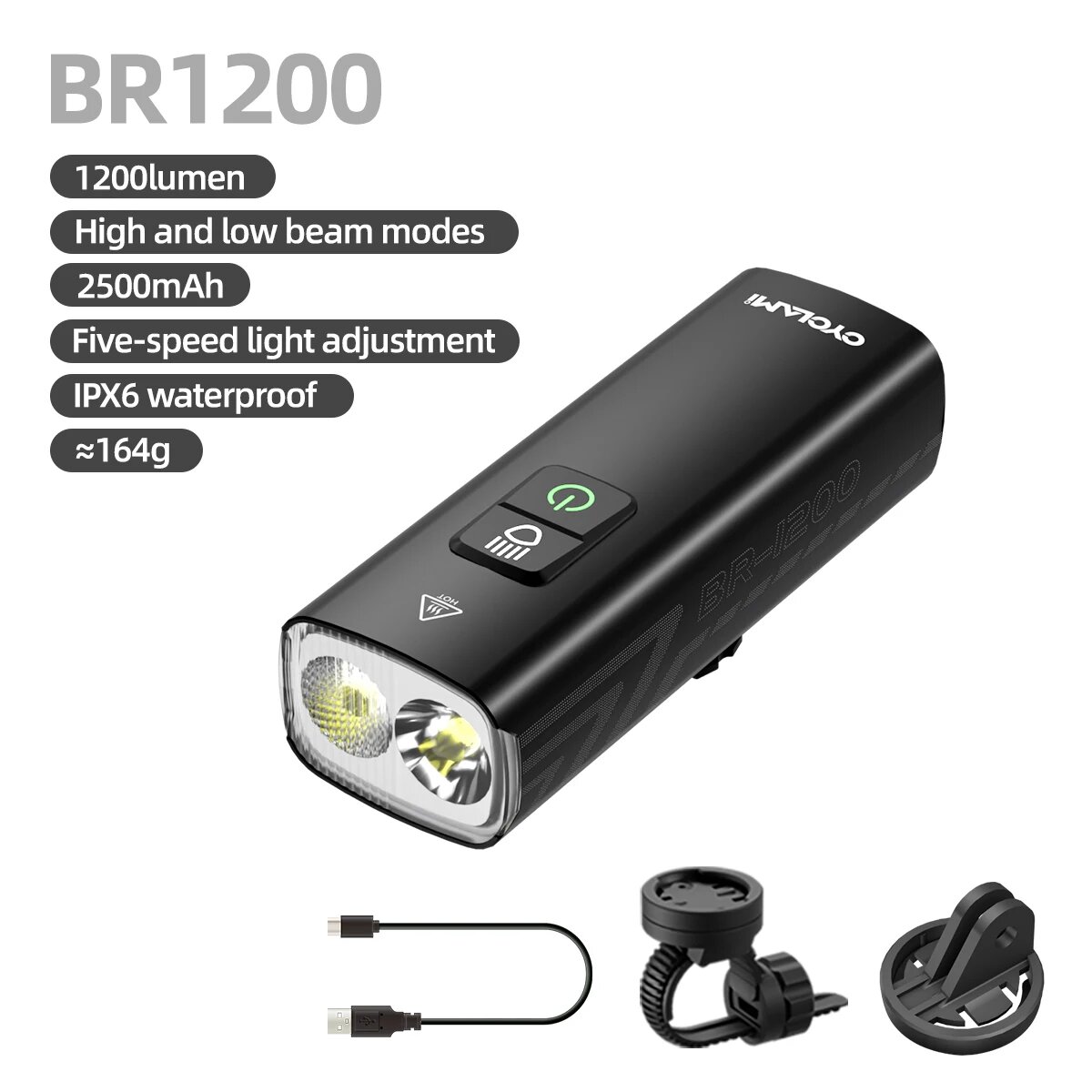 Велофонарь CYCLAMI BR2000 2000 люмен, IPX6, 4500mAh — фото 1