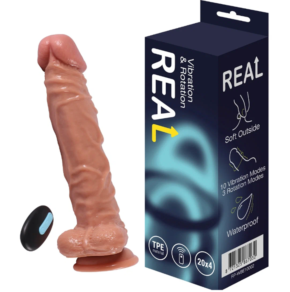 Реалистичный фаллоимитатор с ротацией и пультом ДУ, телесный, 20 см