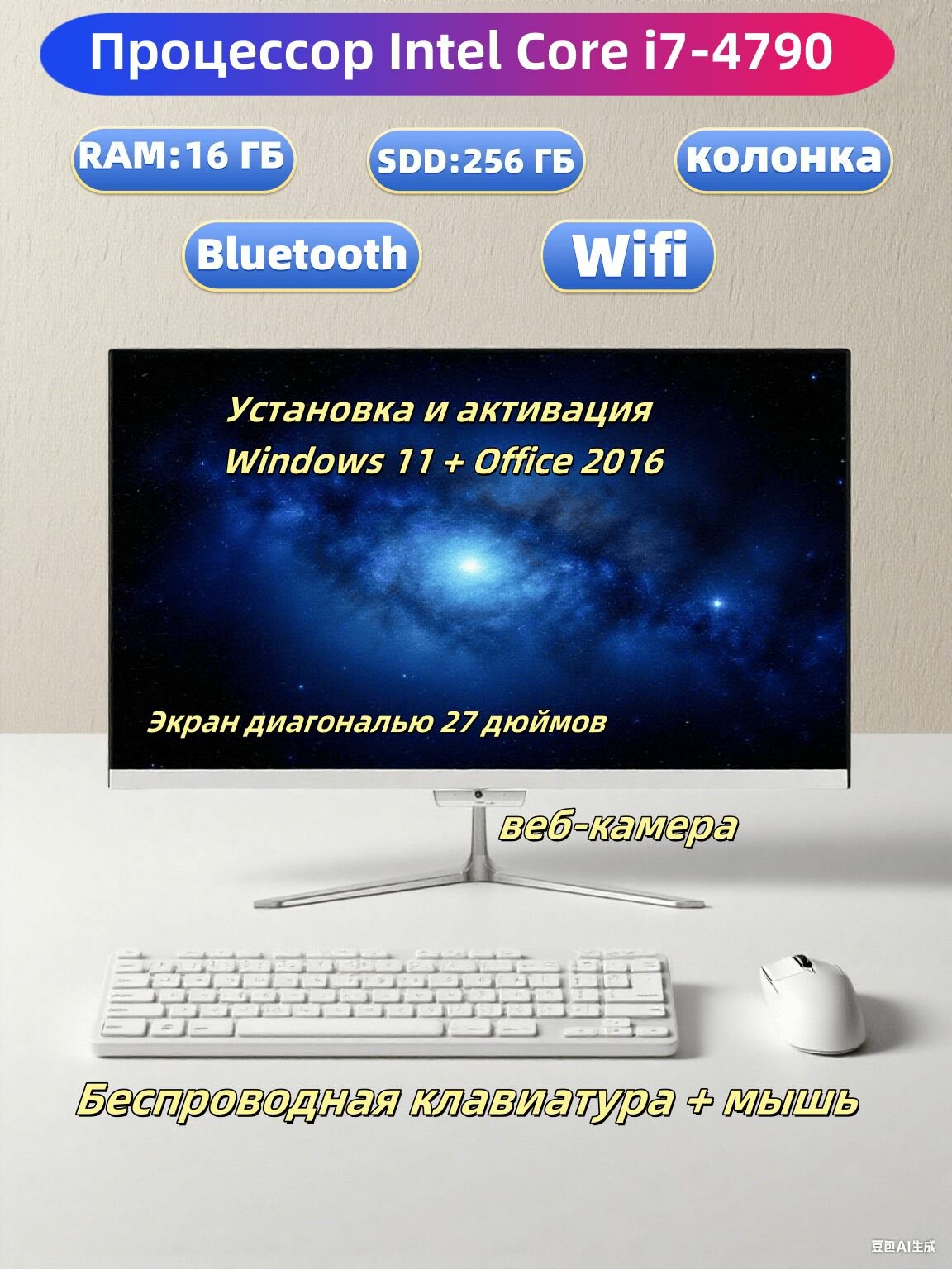 27" Моноблок (Intel Core i7-4790, RAM 16 ГБ, SSD 256 ГБ, Intel HD Graphics 4600, , серый, Русская раскладка