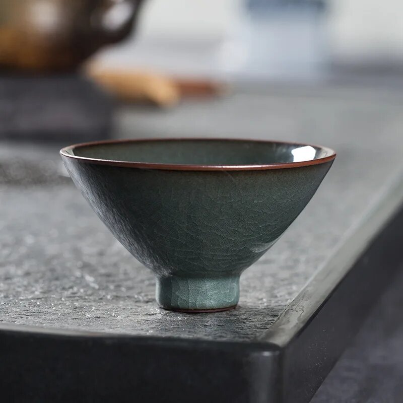 Чашка Longquan ручной работы из железа, Бамбуковая Шляпа, чайная чаша, керамическая чашка для медитации в чашане, 9X5CM 90ML