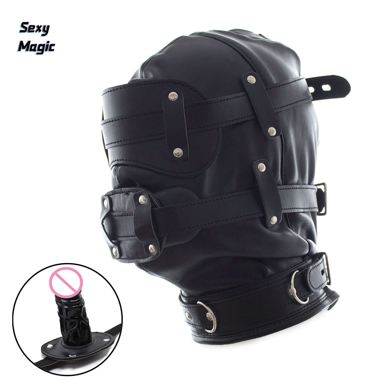 Маска БДСМ с кляп фаллоимитатор и маска на глаза / Унисекс для косплея / БДСМ головной убор