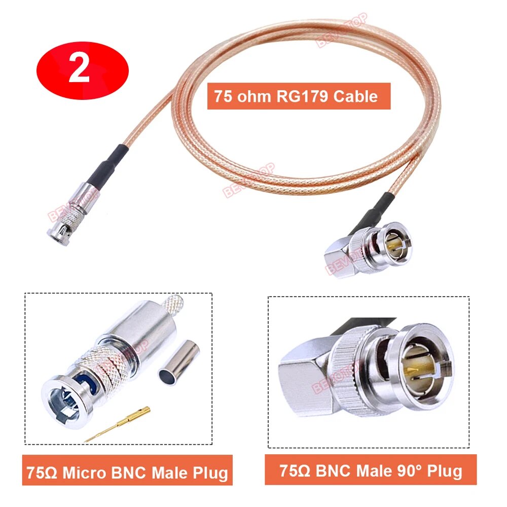 BEVOTOP Кабель BNC RG179 75 Ом Micro BNC - BNC 25CM, Micro BNCM to BNCM90