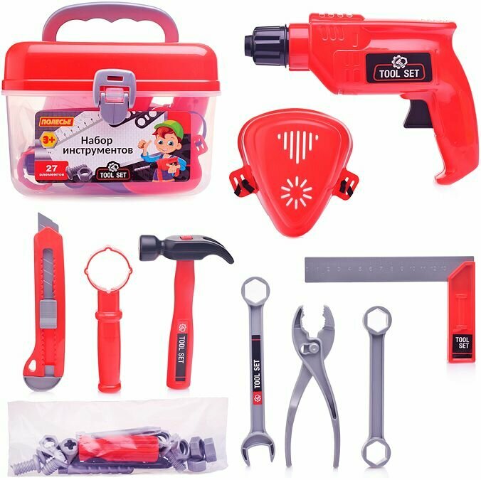 Игрушечный набор инструментов №28, 27 элементов в чемоданчике, детская сюжетно-ролевая игра для мальчиков, юный строитель и слесарь