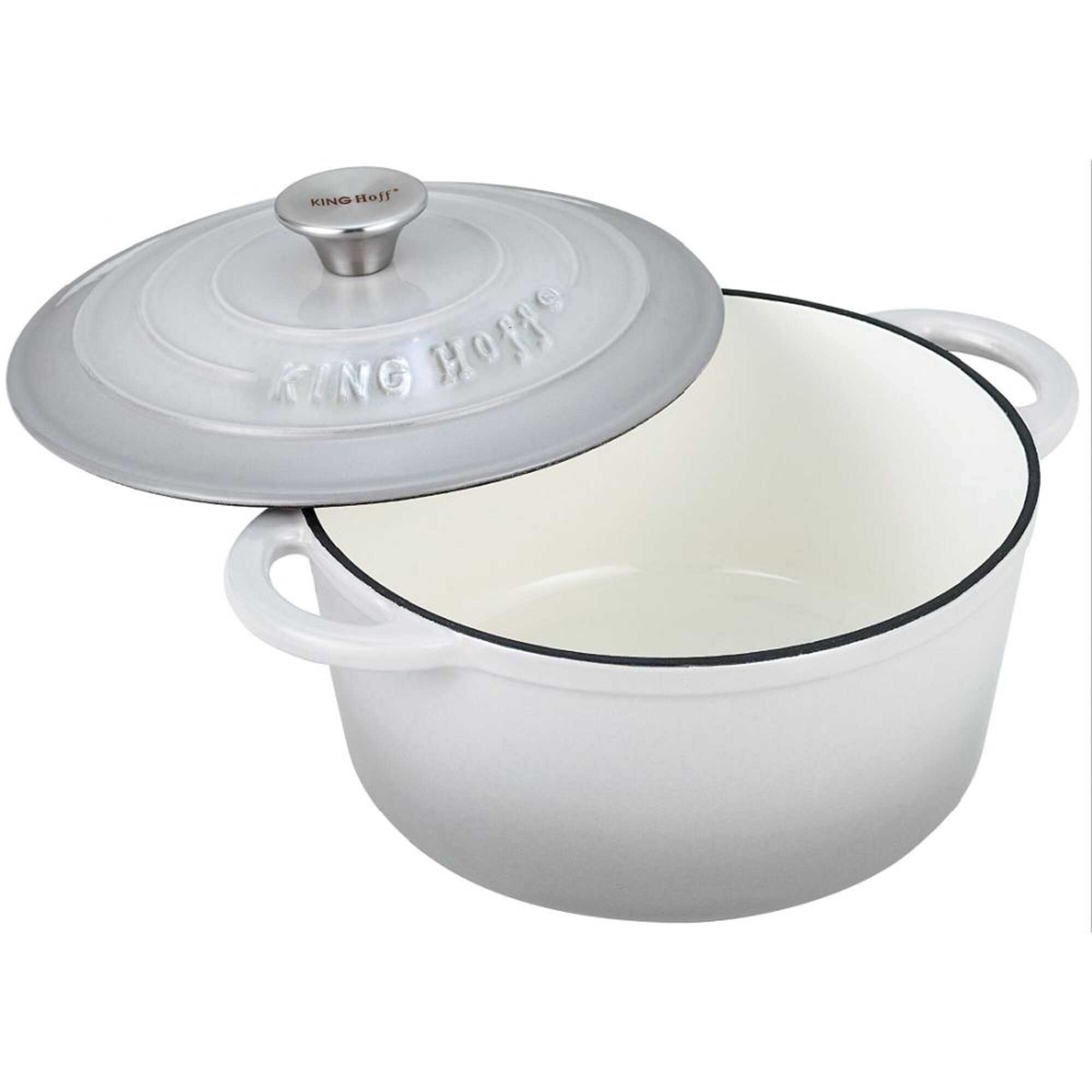 Кастрюля Kinghoff с крышкой, чугунная 21 см, 2,4л, серая, KH-1520