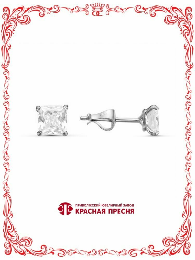 Серьги пусеты, серебро, 925 проба, фианит