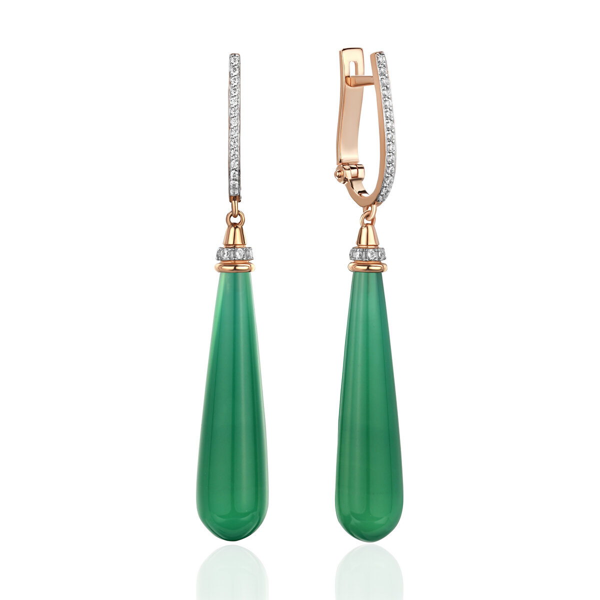 Серьги, красное золото, 585 проба, агат, фианит