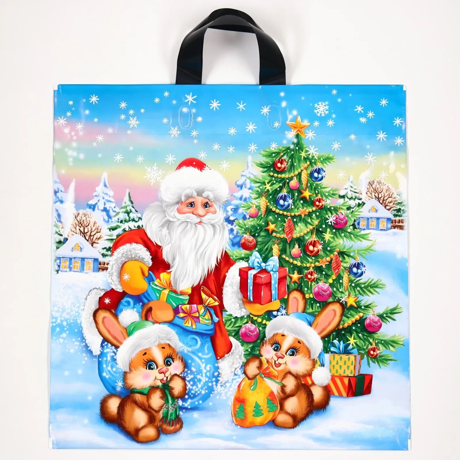 Пакет ПЭ с петлевой ручкой 44х44+3см, яркий рождественский дизайн, 70мкм