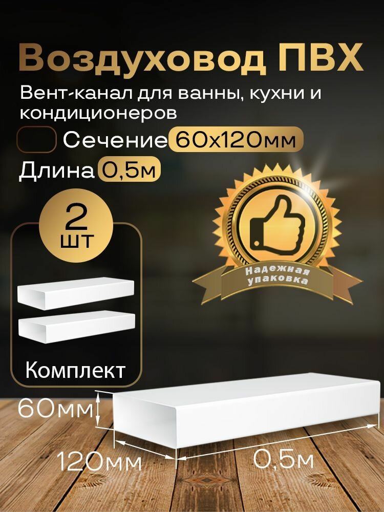 Канал вентиляционный 55 х 110 мм х 0,5 м плоский, 2 шт, 6005-2, белый, воздуховод, ПВХ