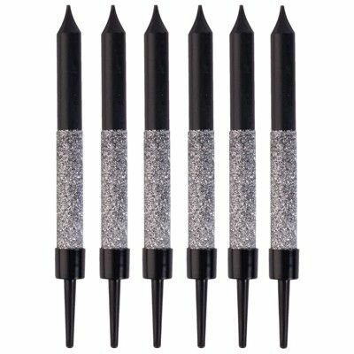 Набор свечей для торта весёлая затея Черные глиттер серебряный, 8 см, 6 шт