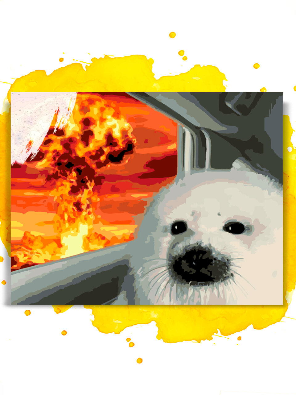 Картина по номерам на холсте Мем Тюлень на фоне взрыва, 30 х 40 см