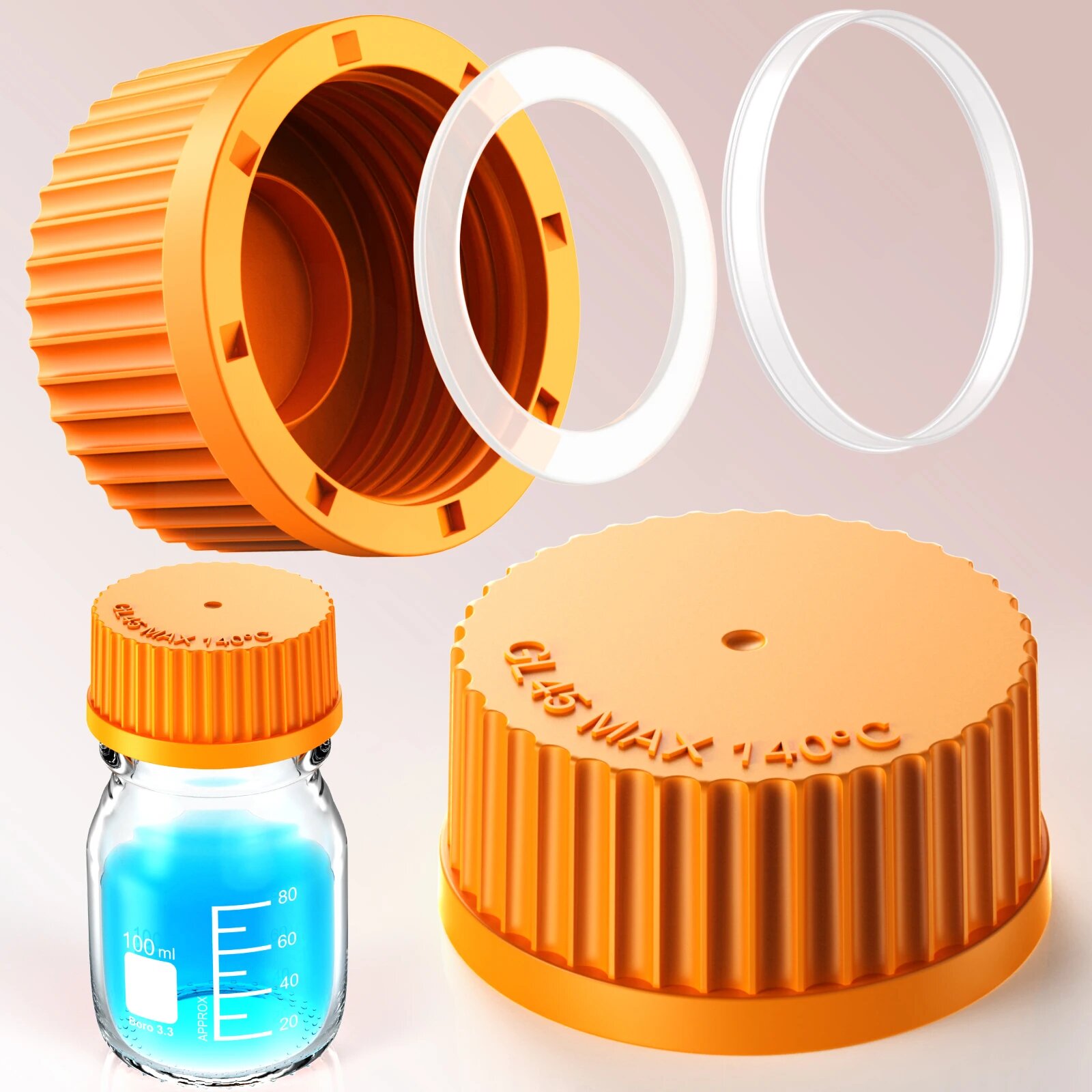 GL25 GL32 GL45 Винтовая крышка Полипропиленовая полипропиленовая крышка с уплотнительным кольцом для заливки и силиконовой прокладкой/кольцом для стеклянной бутылки медиа GL45 PP Orange 5PCS