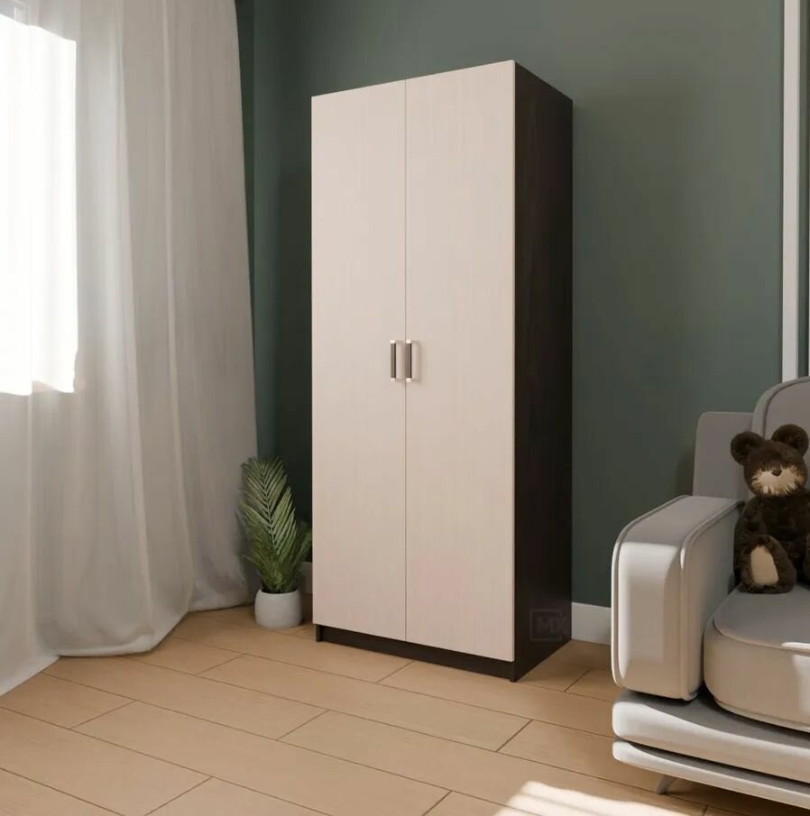 Шкаф распашной двухдвернный Спайс SK800, Венге/Дуб Белфорд ЛДСП, с штангой, полкой,1980х510х800 гросс