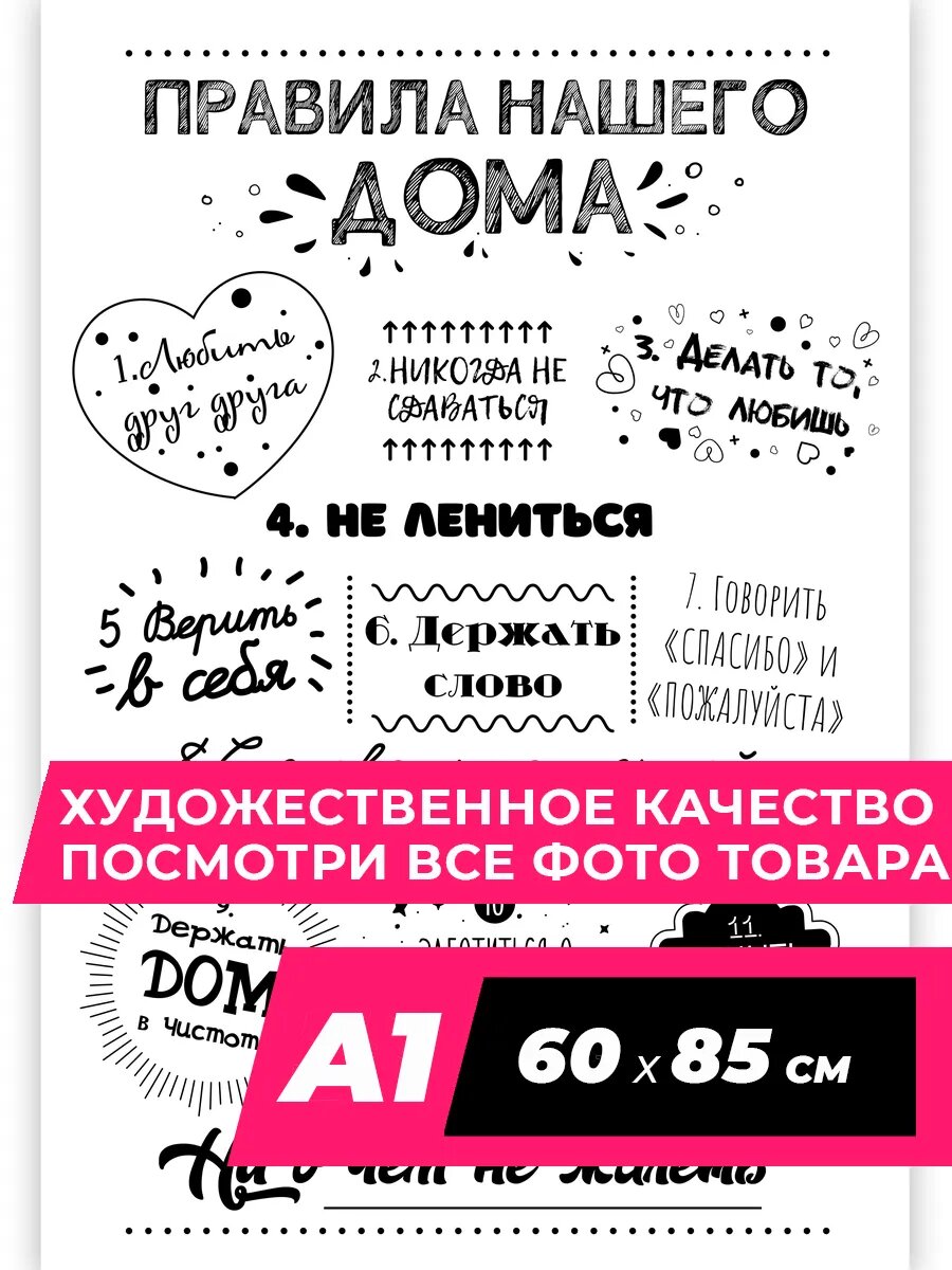 Постер Правила нашего дома на стену размер A1, матовая фотобумага премиум качества