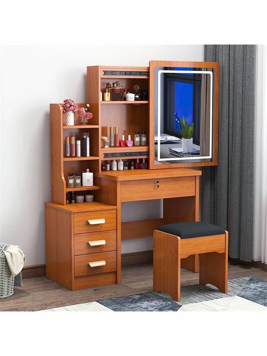 Современный комод-туалетный шкаф 2 в 1, компактный столик для макияжа с выдвижным зеркалом, минималистичный дизайн, для спальни небольшого размера