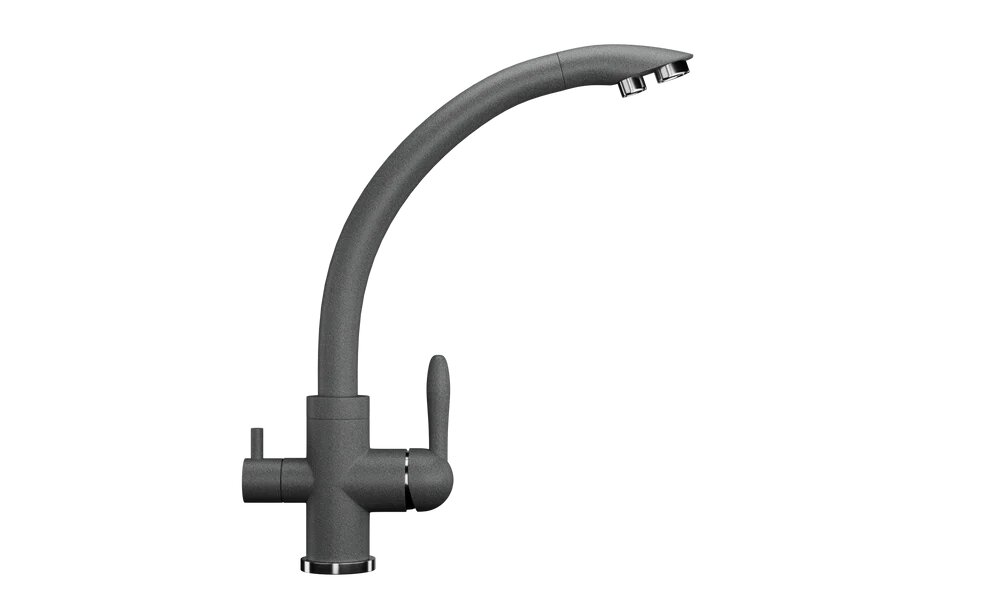 Смеситель для кухни Ulgran U-017 U-017-309 с краном для питьевой воды, с поворотным изливом, серый, матовый, однорычажный, латунный, с керамическим картриджем