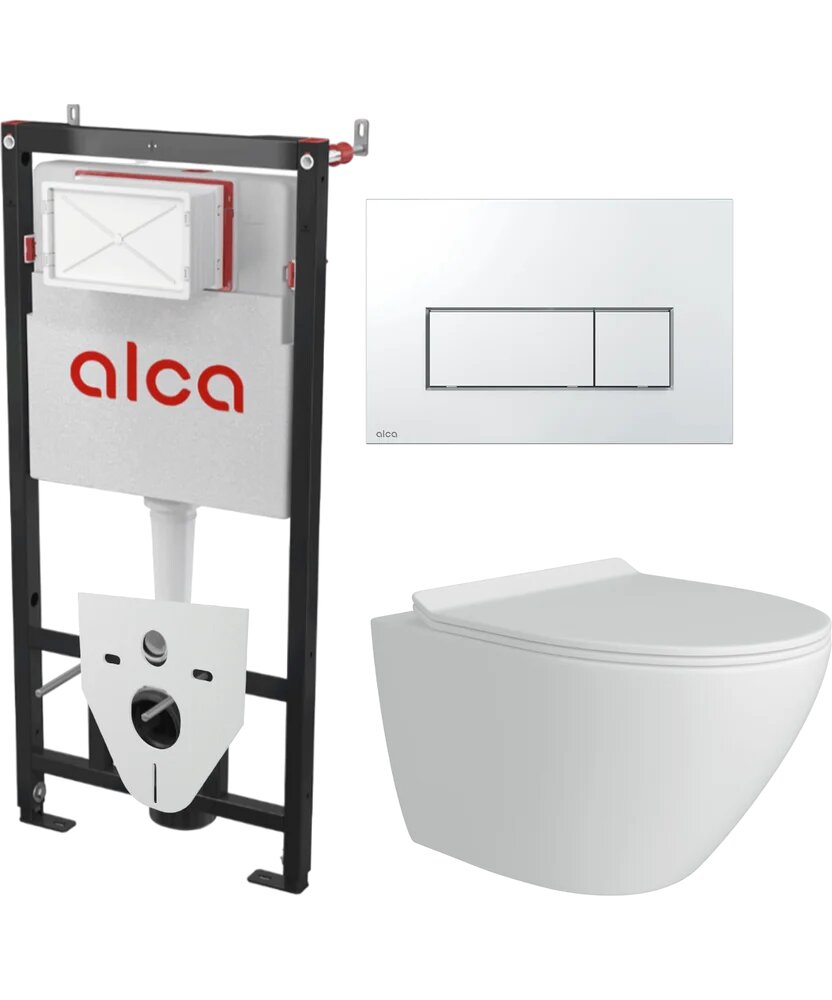 Комплект 2 в 1 Унитаз подвесной Teymi Lina Pro T40106 / Инсталляция с кнопкой AlcaPlast AM101/1120-4:1 RU M571-0001 цвет хром глянец