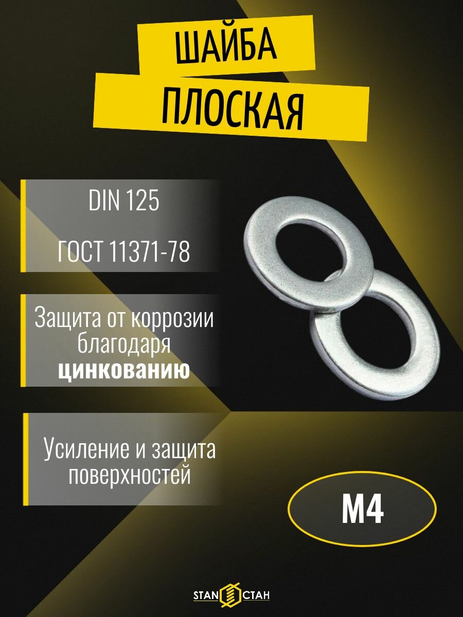 Шайба плоская М4, оцинкованная 10шт